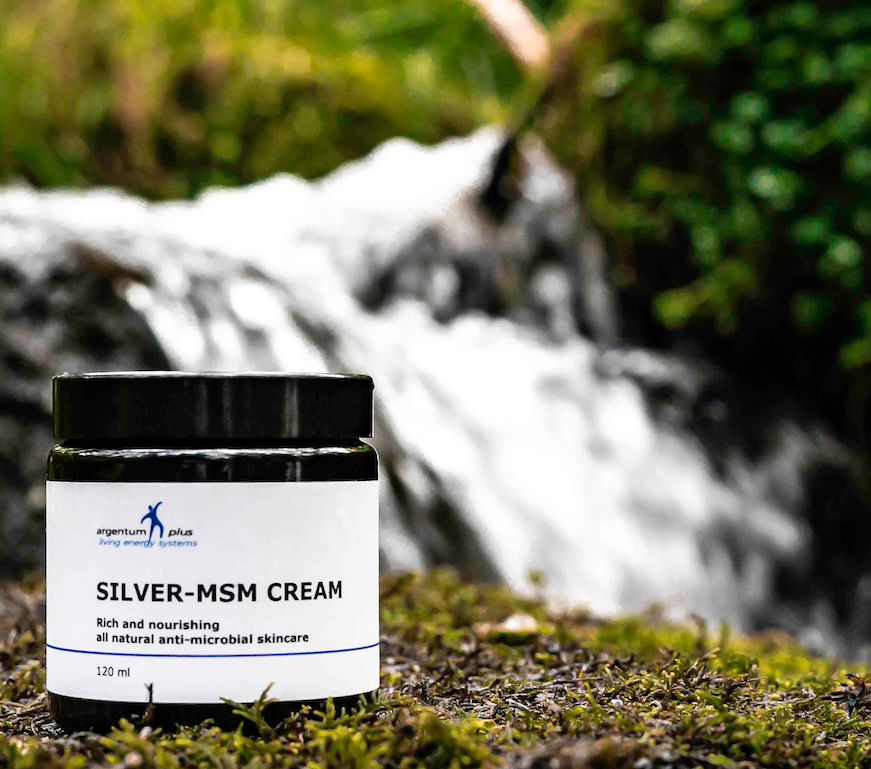 Silver-MSM skin care products including creams, soaps and shower care